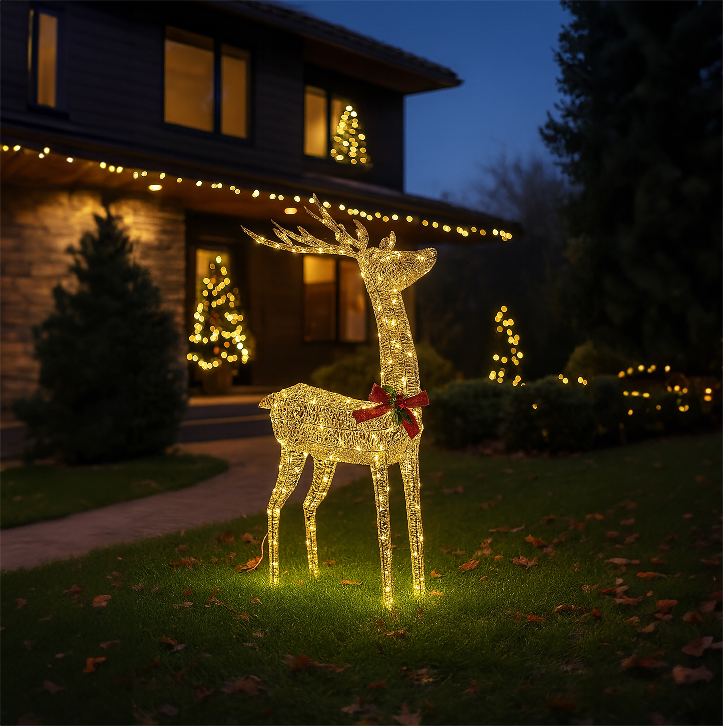 Xmas Haus 127CM Gold Rattan LED Christmas Holiday Festive Deer ...