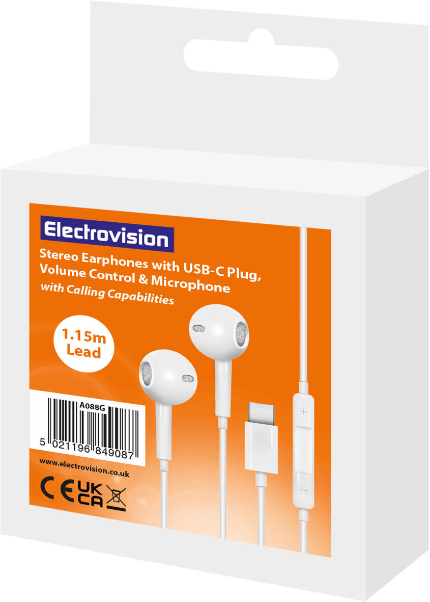Electrovision Stereo Earphone With USB-C Plug Volume Control and ...