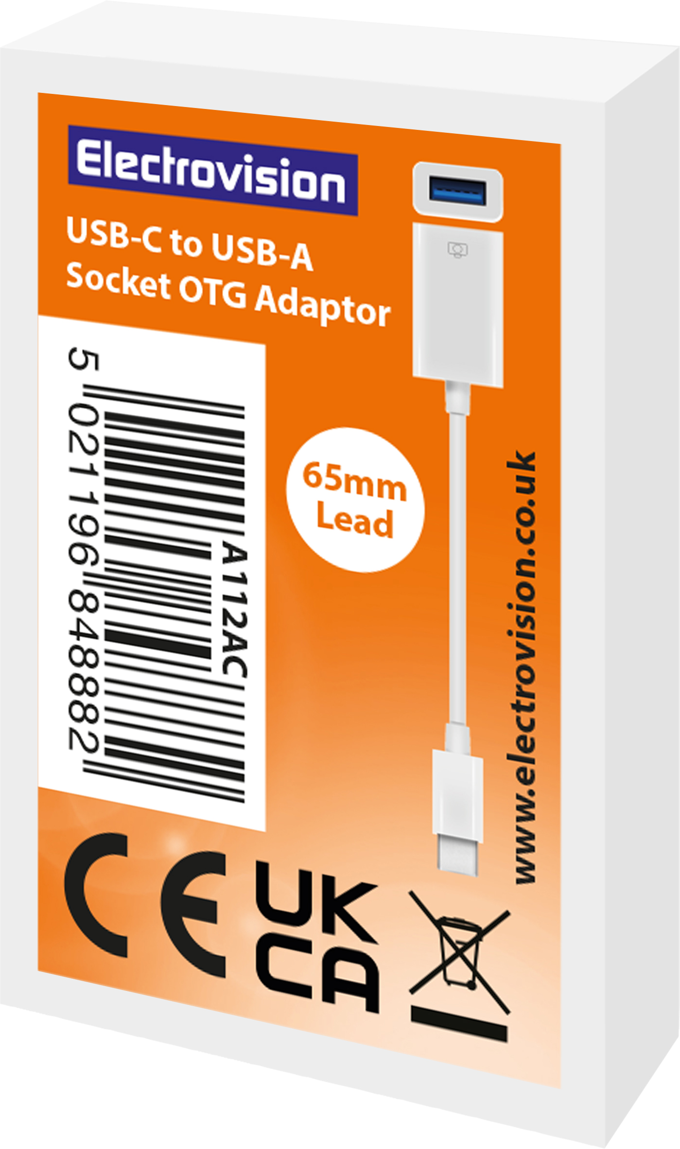 Electrovision USB-C to USB-A OTG Socket Adaptor Lead 65mm | Electrovision