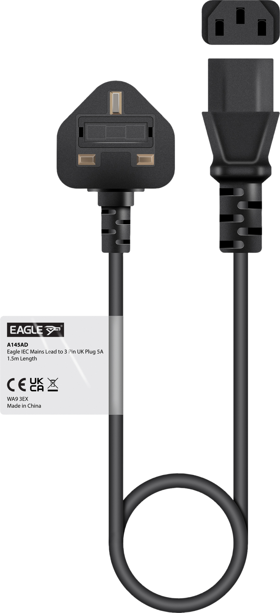 Eagle IEC Mains Lead to 3 Pin UK Plug 5A | Electrovision