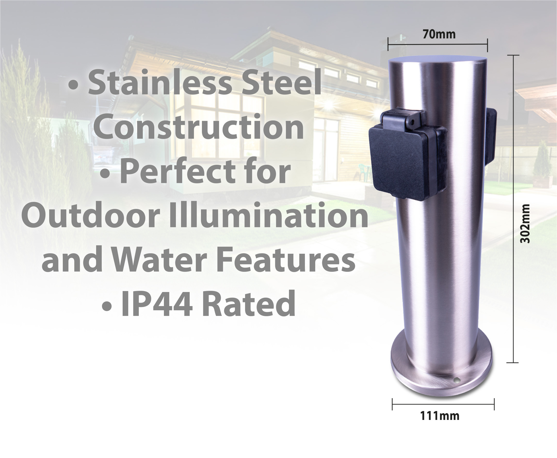 Outdoor Chrome Twin Mains Socket Post - Perfect for outdoor garden ...