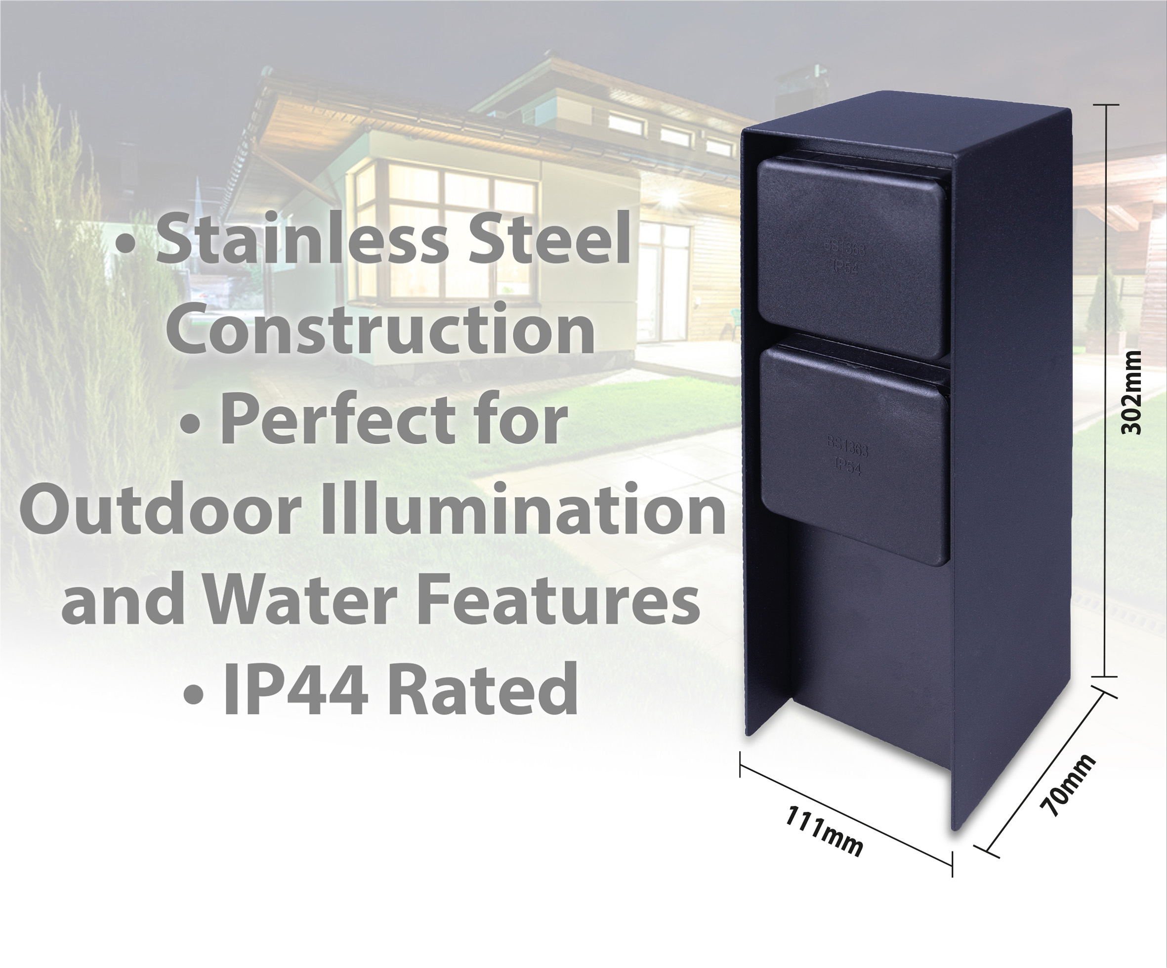 Outdoor Stainless Steel Black Twin Mains Socket Post - Perfect for ...