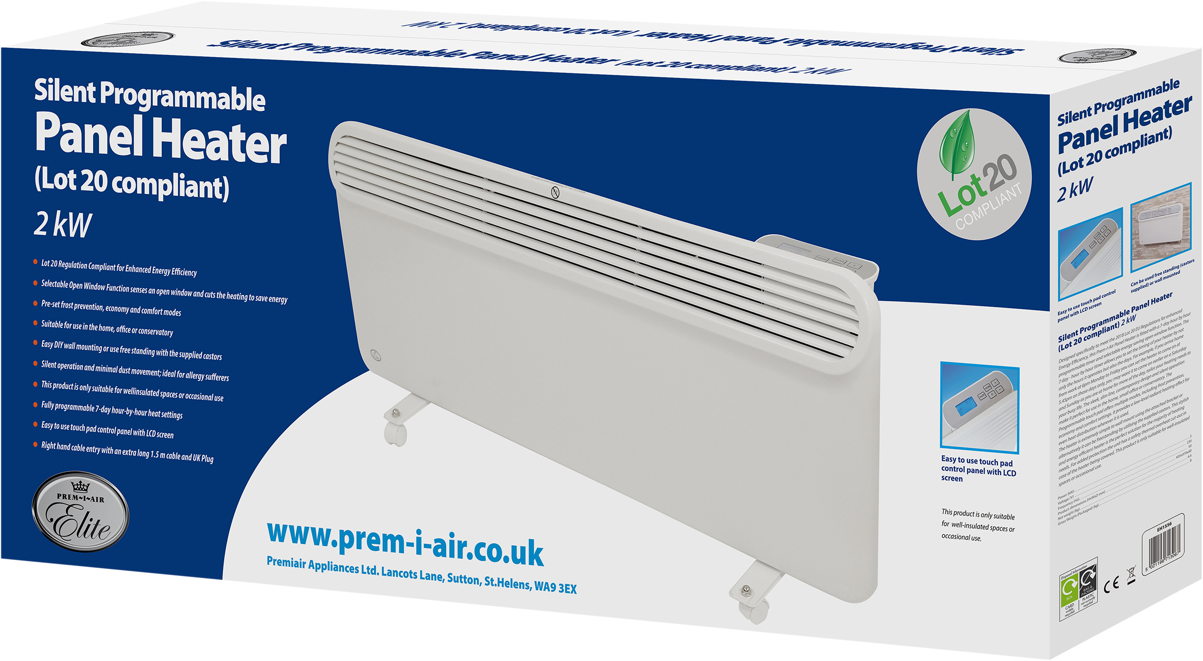 Prem-i-air Slimline, Wall and Floor Mounting Programmable Panel Heater ...