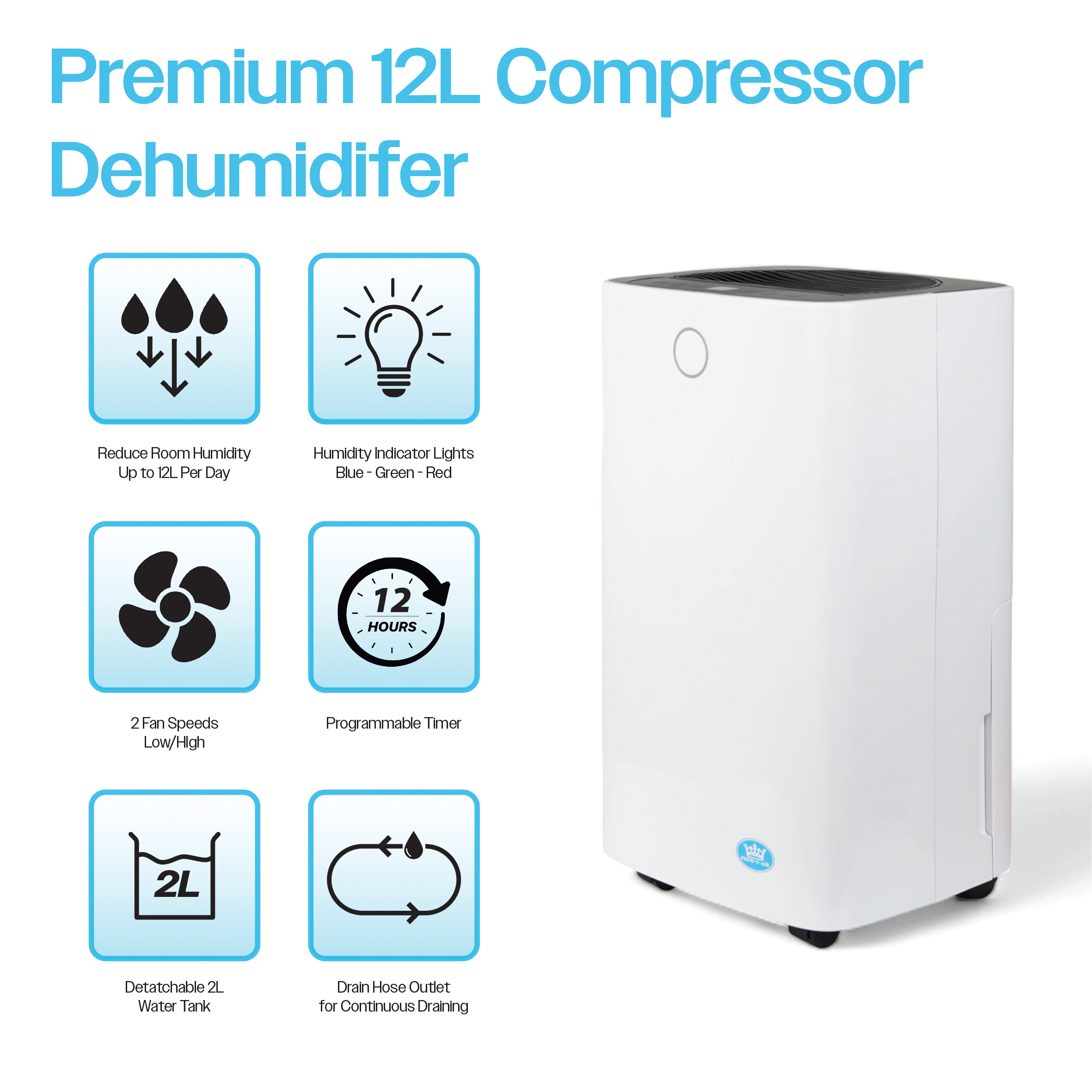 Prem-I-Air 12L Compressor Dehumidifier | Electrovision