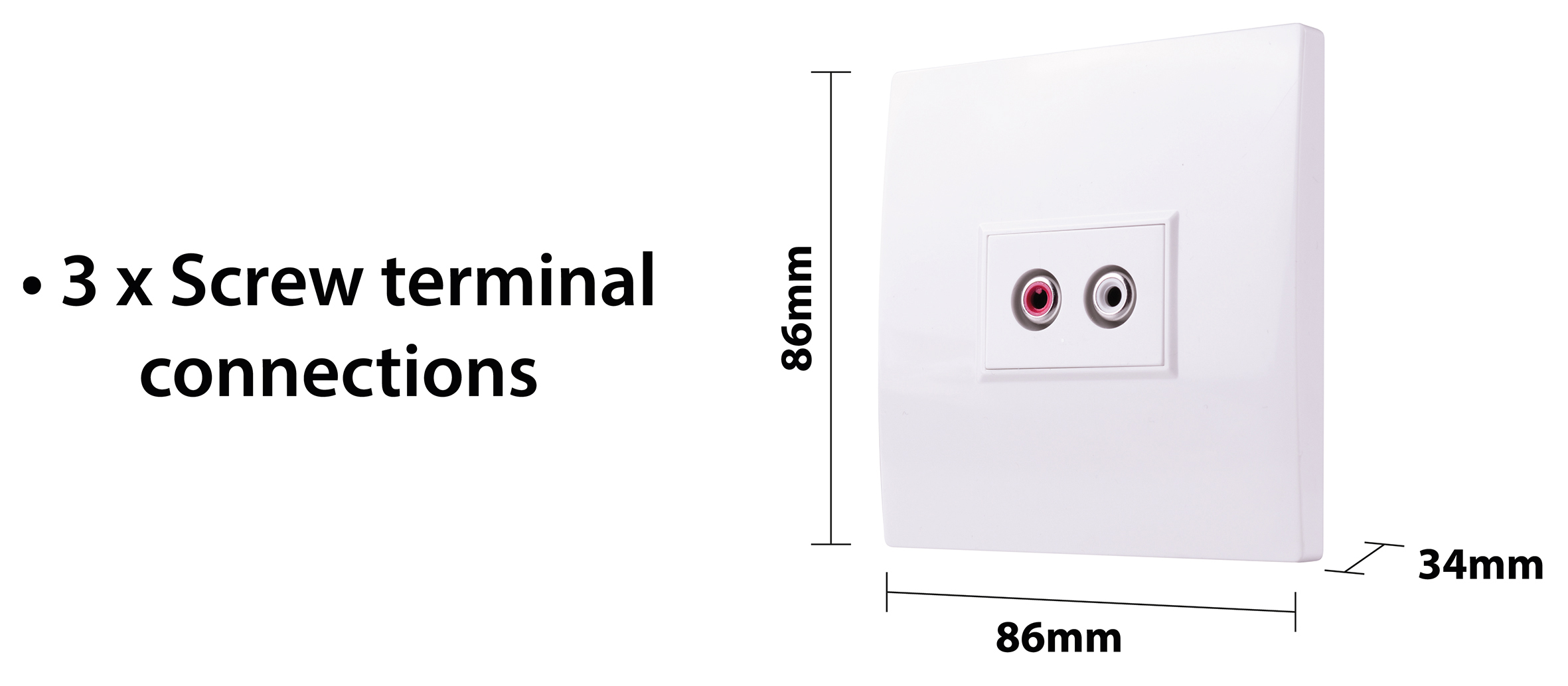 Wall Plate with 2 Phono Sockets, 1x Red and 1x White | Electrovision