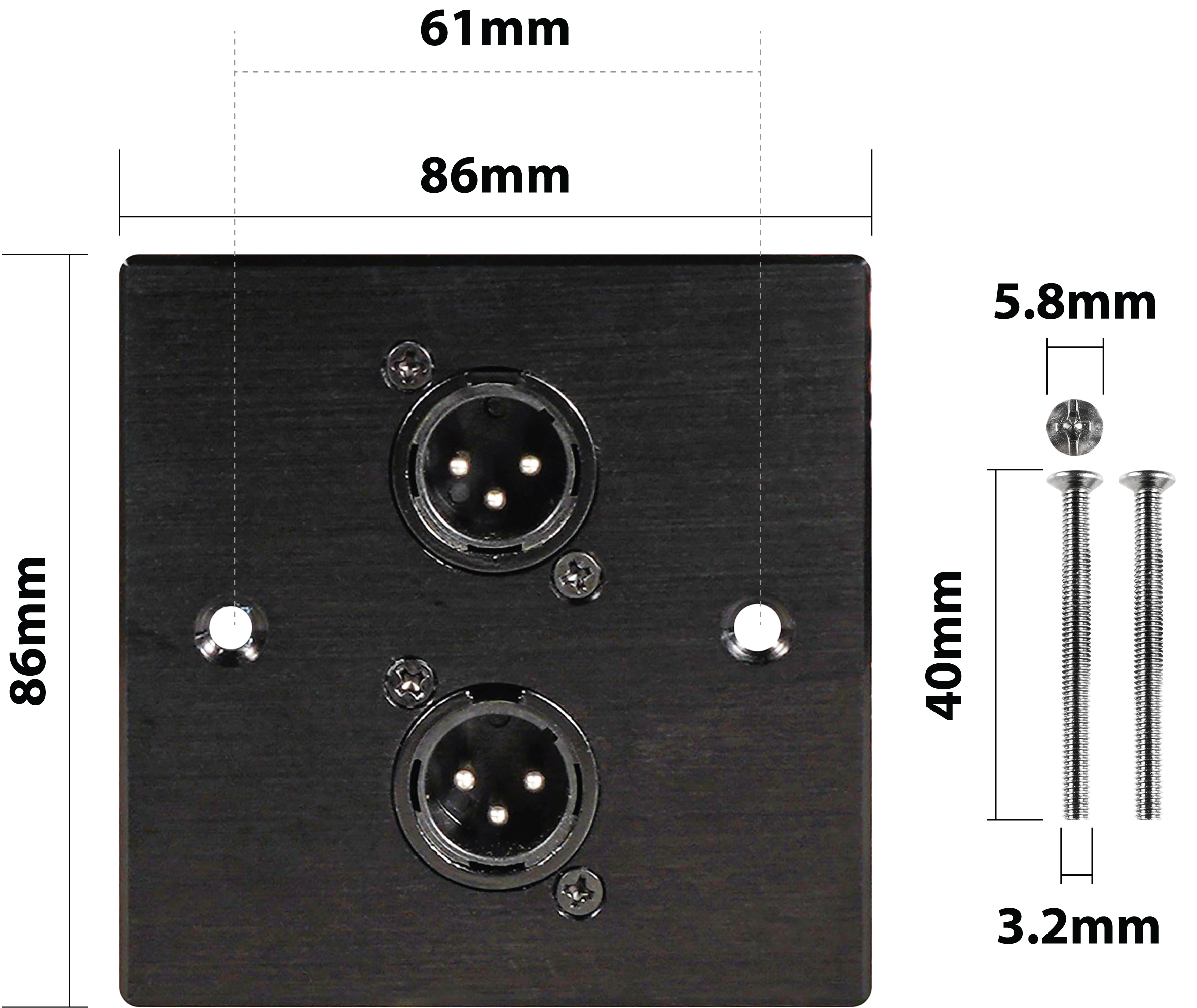 2 x Male XLR Wall Plate Metal | Electrovision