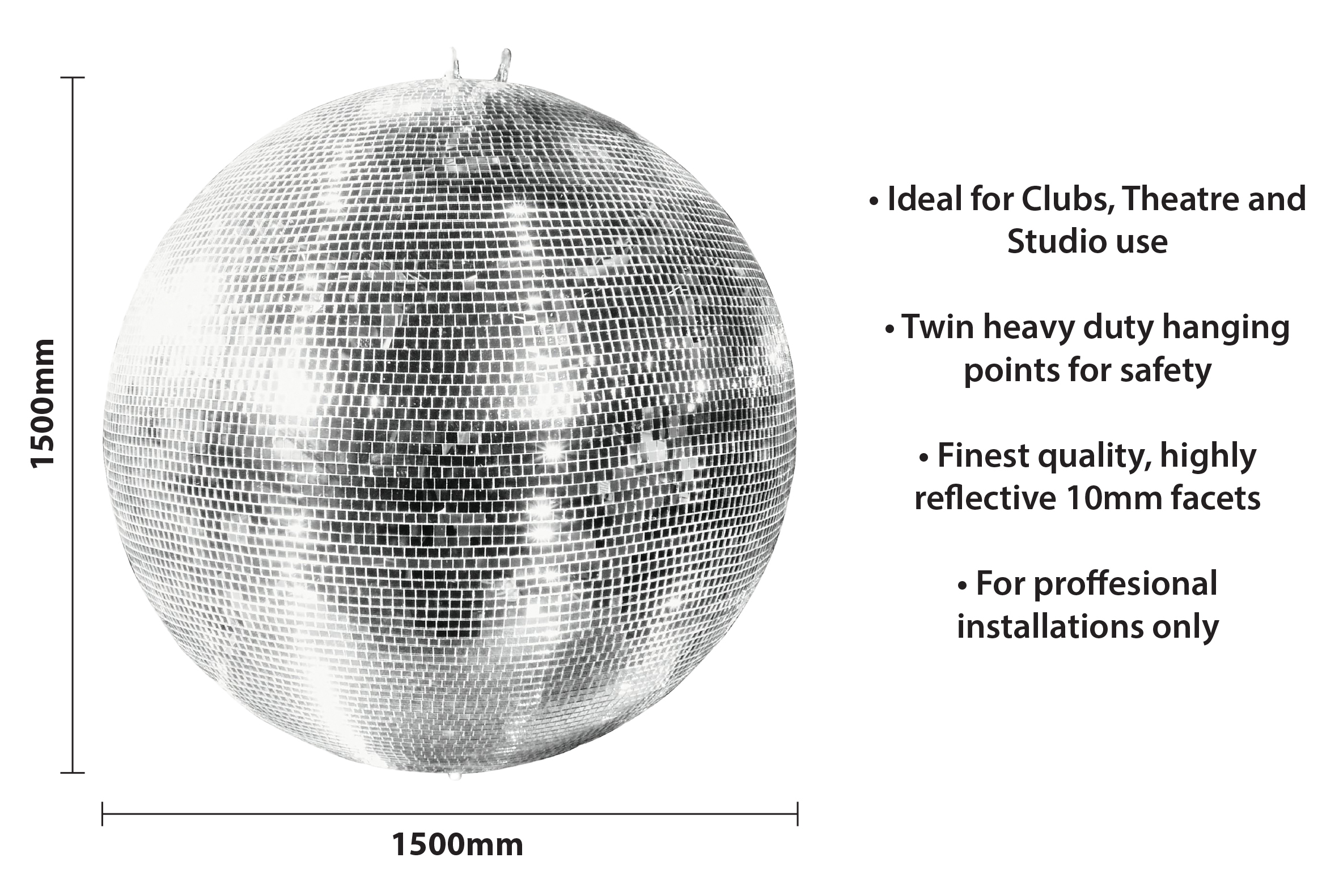 FX Lab Silver Professional 60" Mirror Glitter Ball With Twin Hanging ...