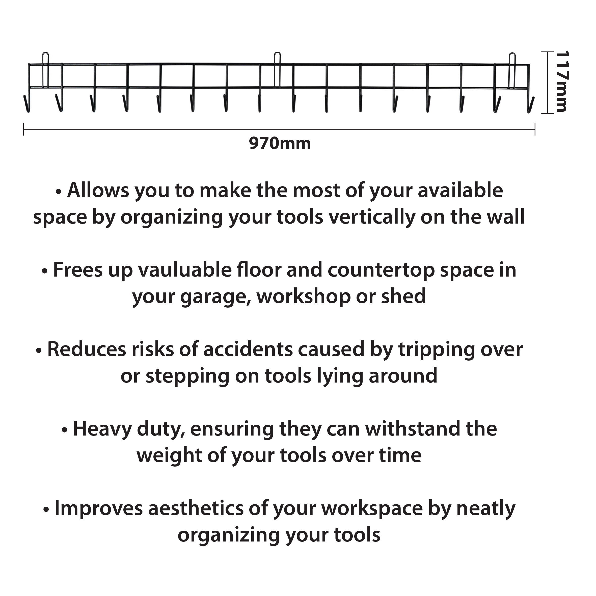St Helens Home and Garden Wall Mounted Extra Long Tool Rack | Electrovision
