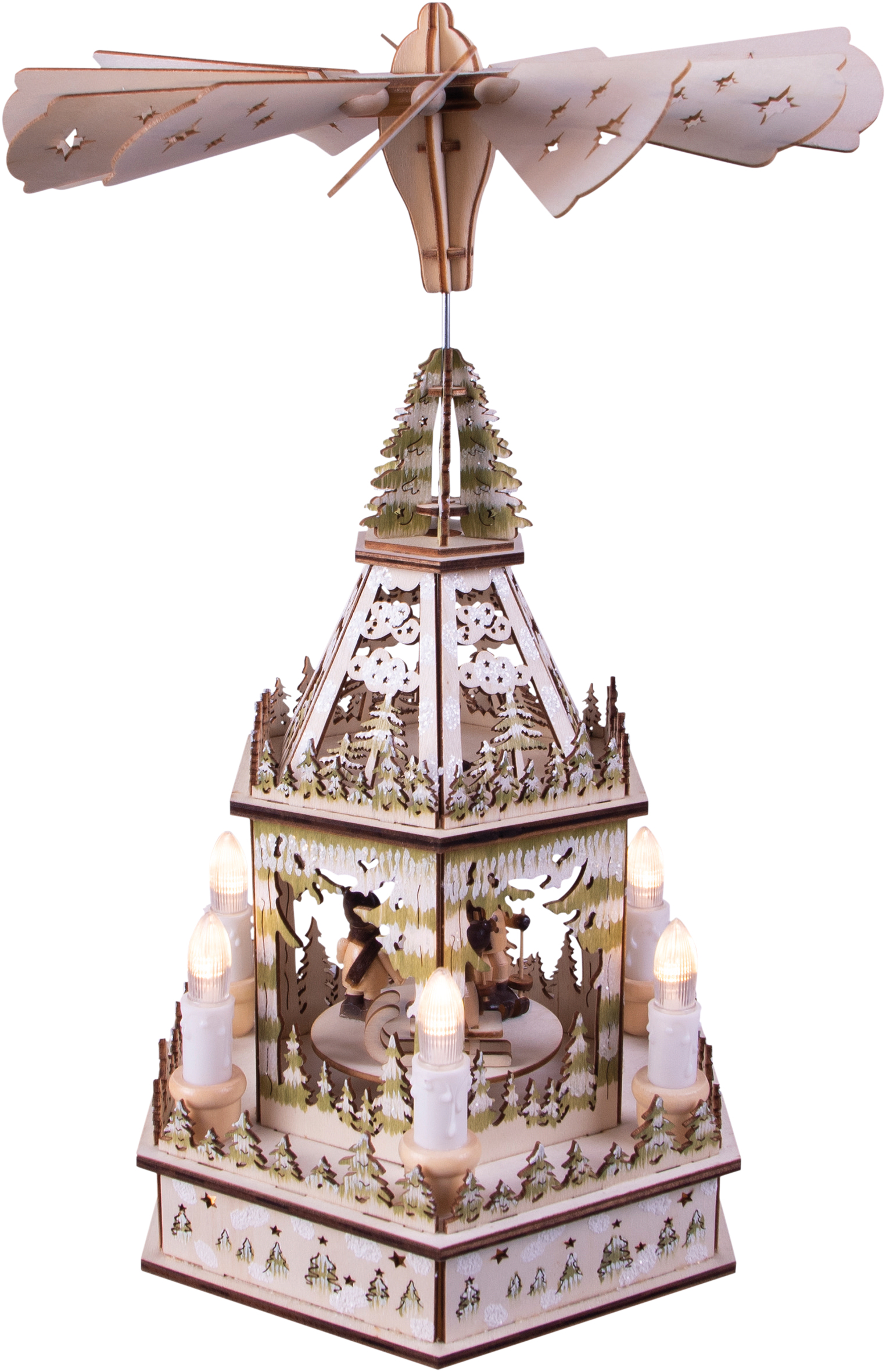 Battery Powered Wooden Christmas Pyramid with 6 LED Lights | Electrovision