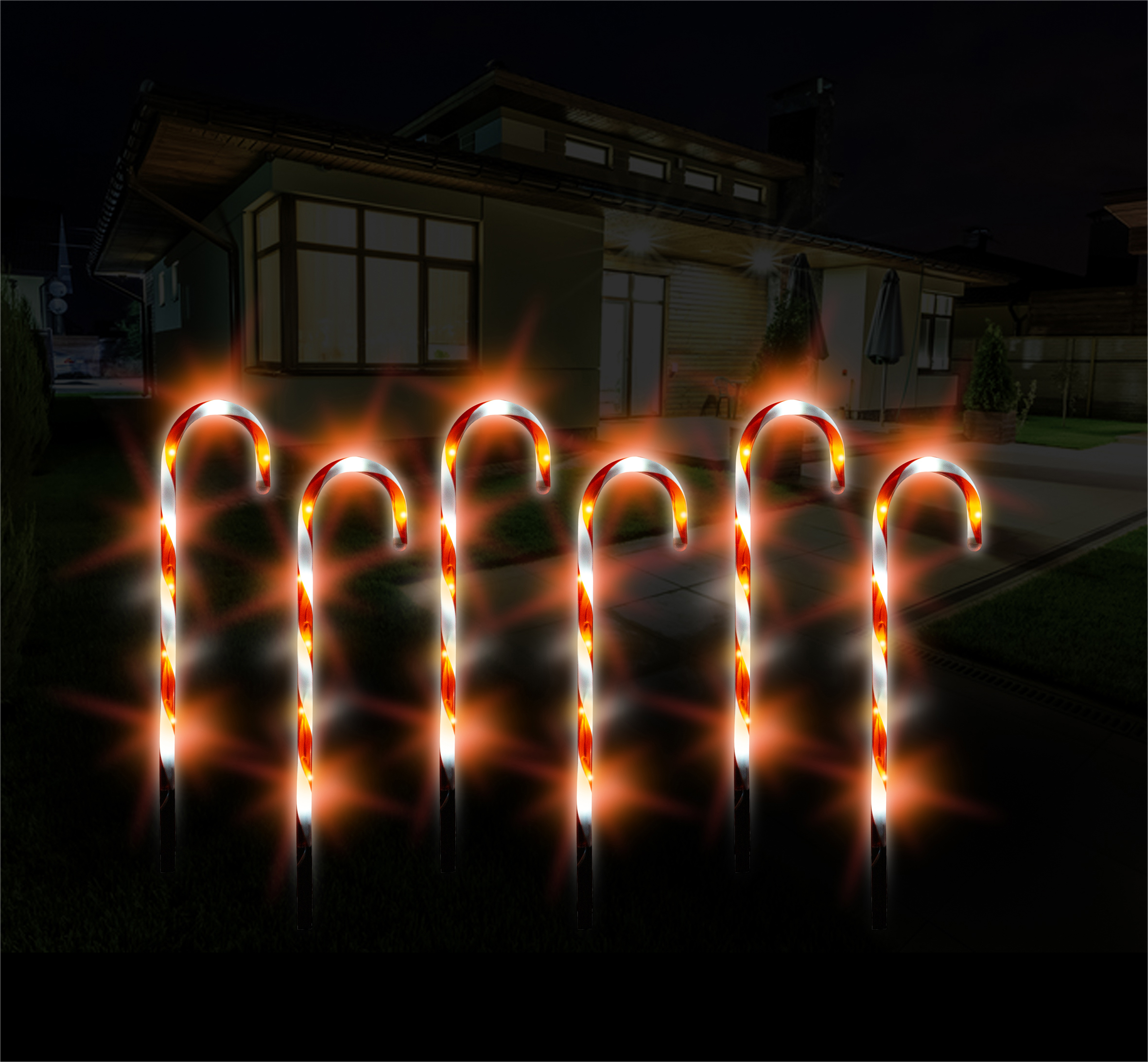 Xmas Haus Outdoor LED Christmas Candy Cane Set of 6 with Timer and ...