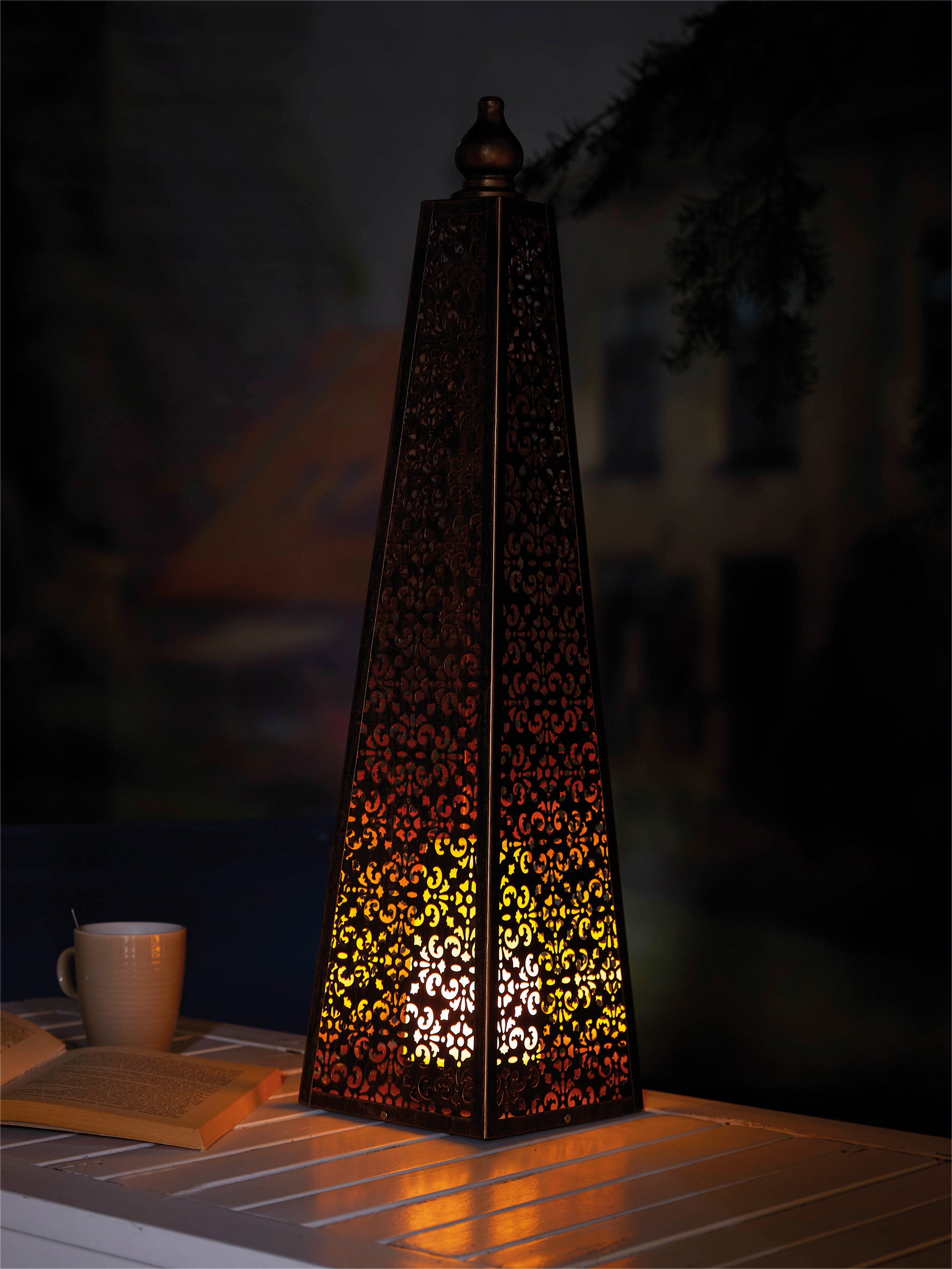 Luxform Lighting Battery Powered Metal Luxor Style Pyramid Flame Light ...