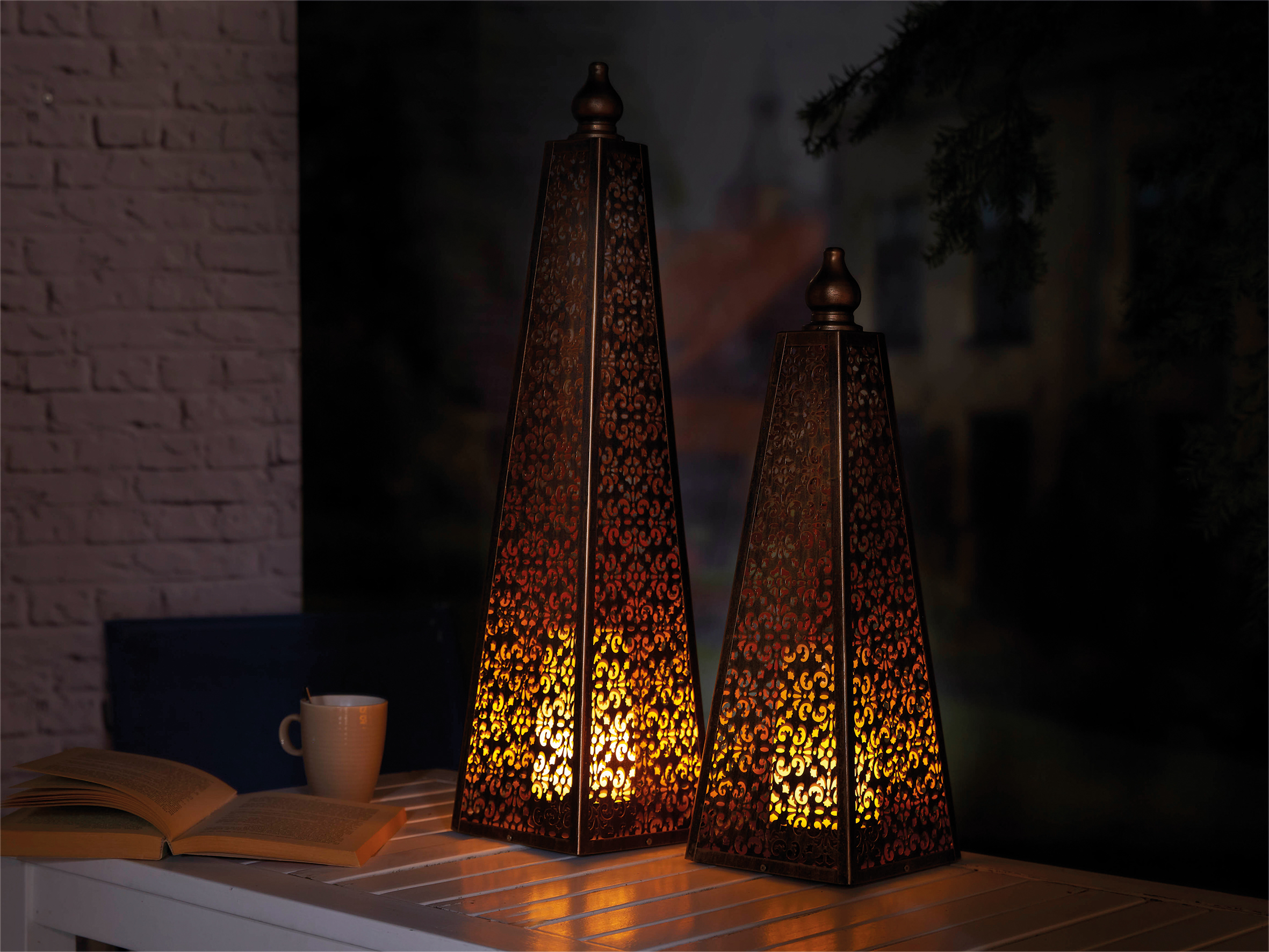 Luxform Lighting Battery Powered Metal Luxor Style Pyramid Flame Light ...