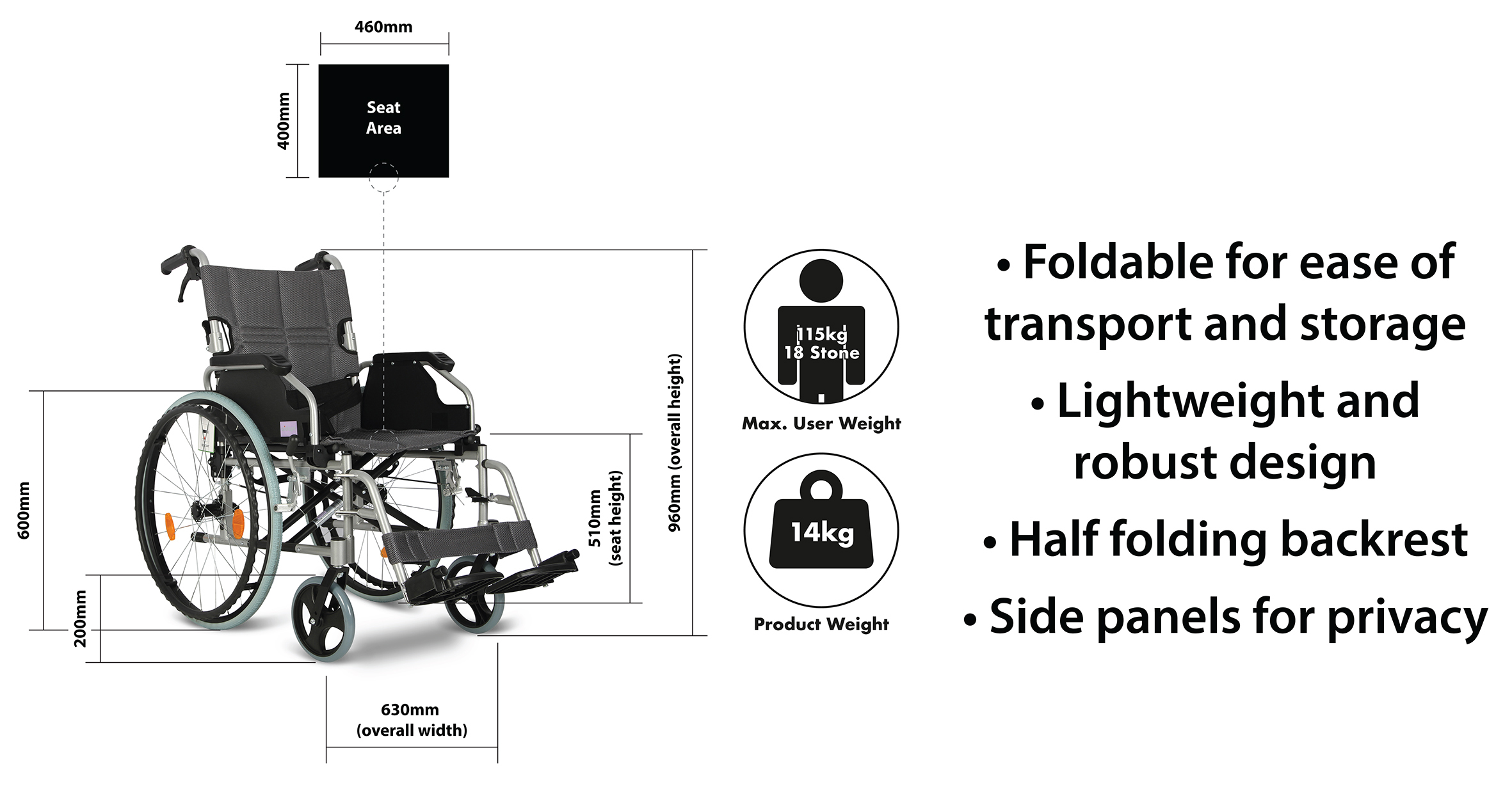 Aidapt Deluxe Lightweight Self Propelled Aluminium Wheelchair | Aidapt