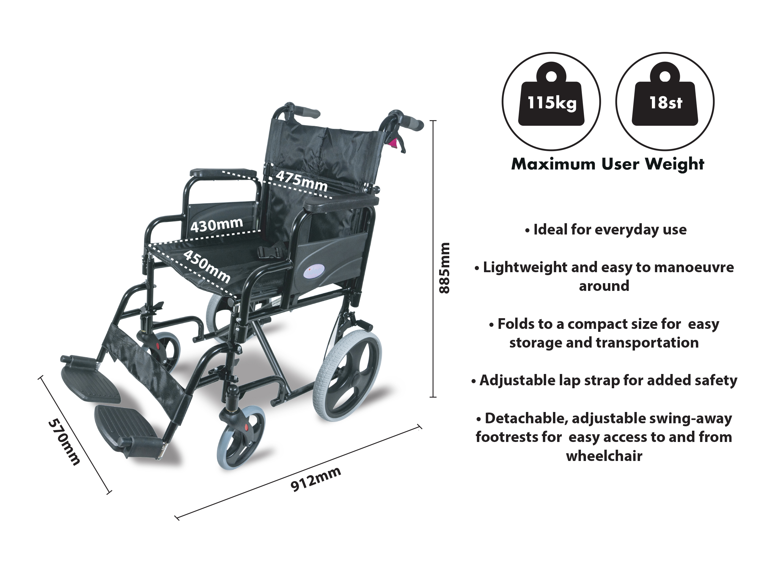 Deluxe Attendant Propelled Steel Wheelchair | Aidapt