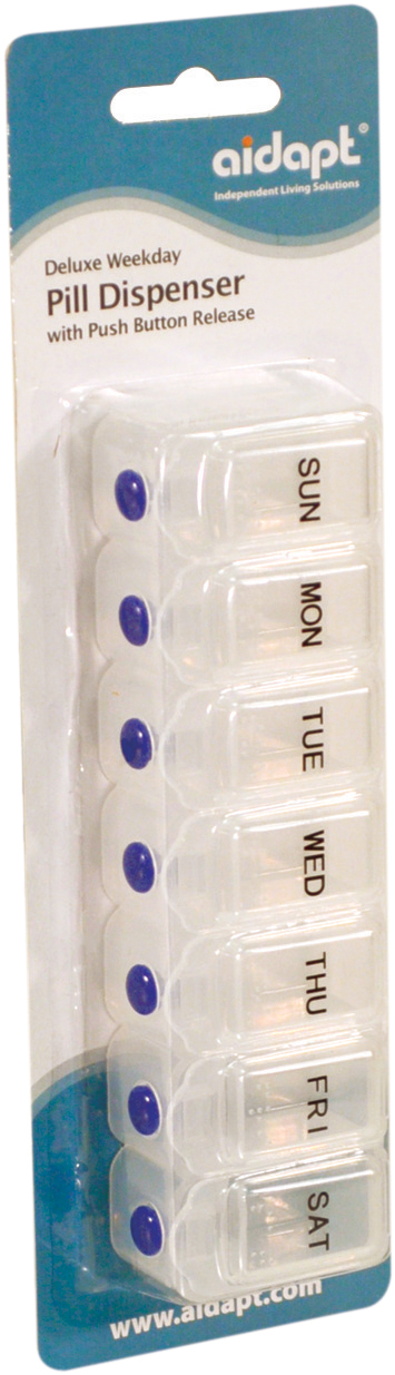 Deluxe Weekday Pill Dispenser with Push Button Release | Aidapt
