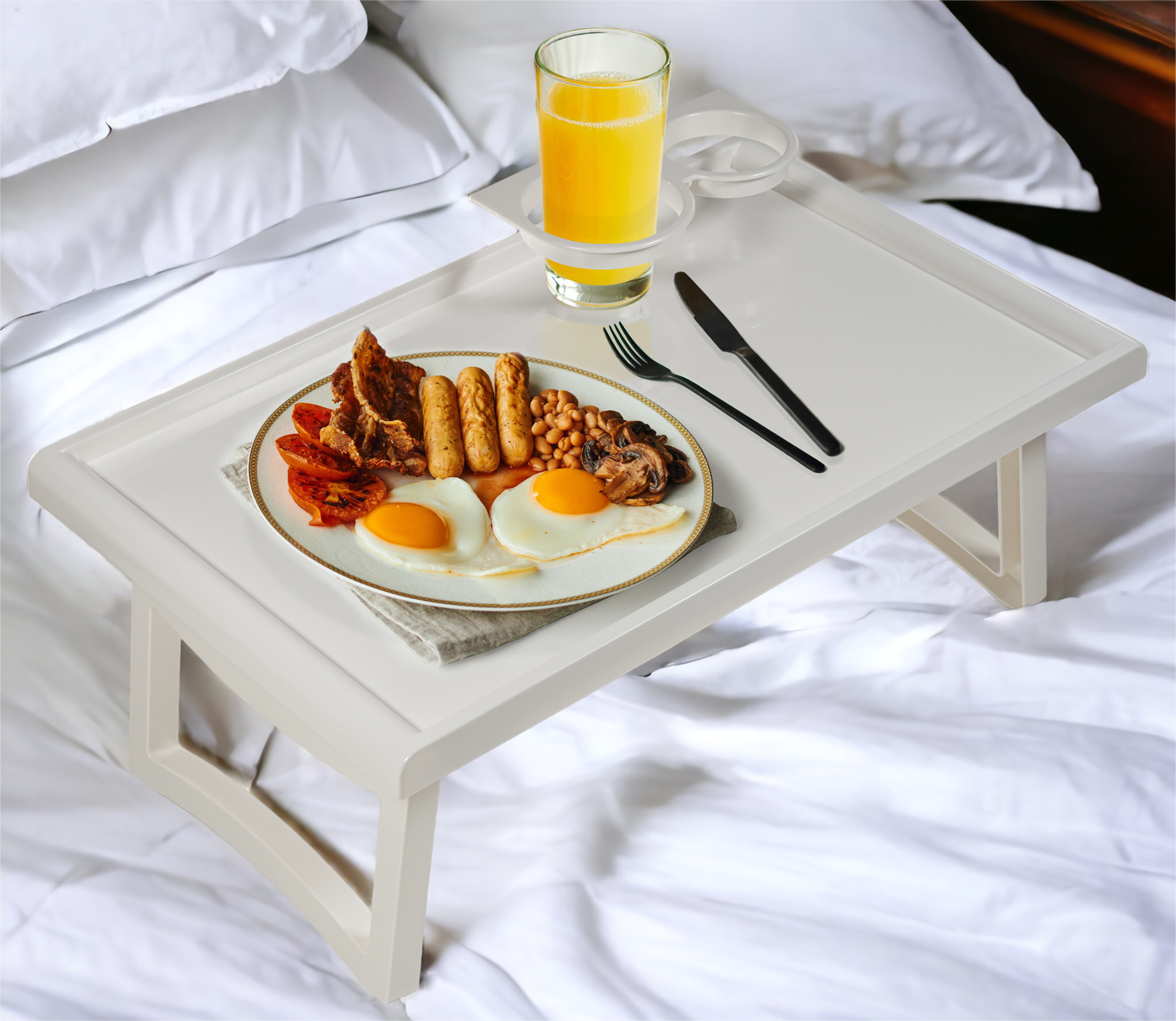 Folding Bed Tray Table with Accessory Holders | Electrovision