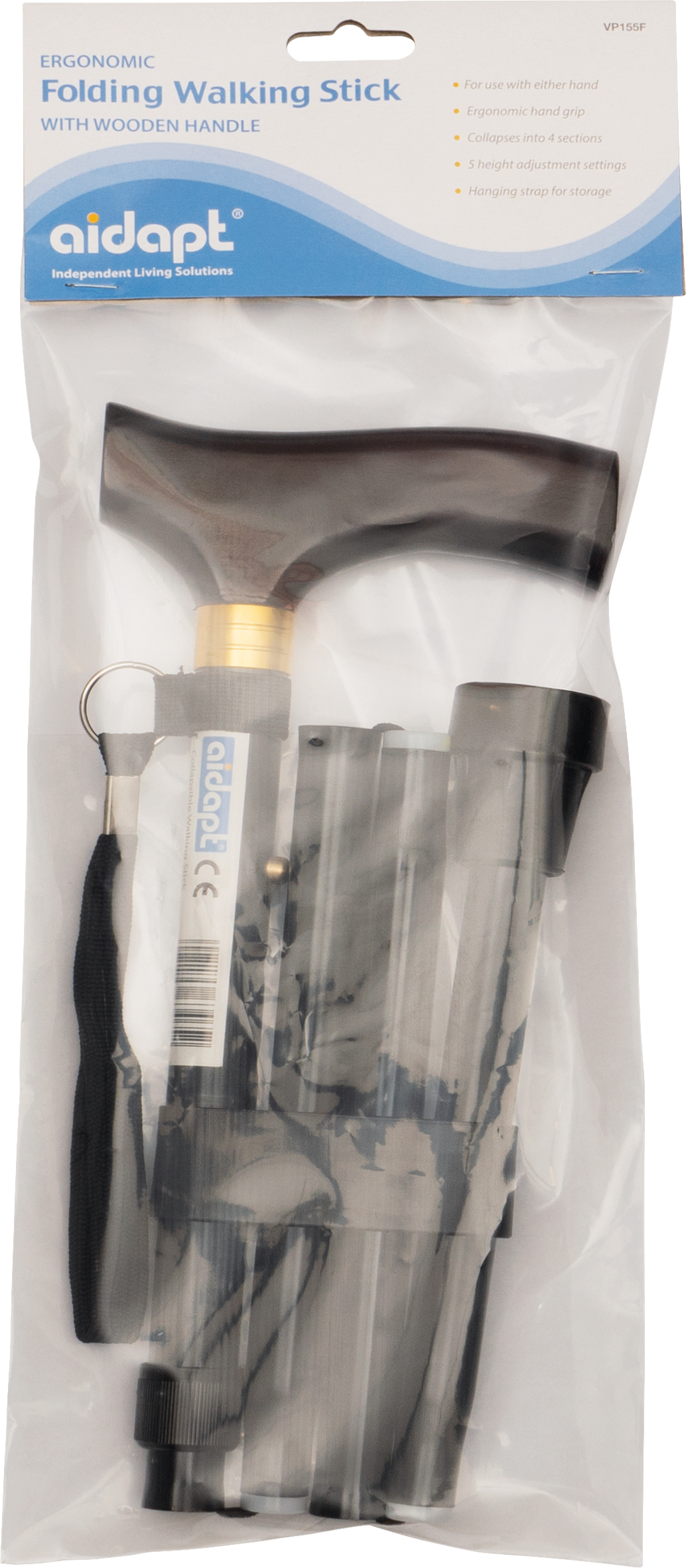 Collapsible Walking Stick with Wooden Handle | Aidapt