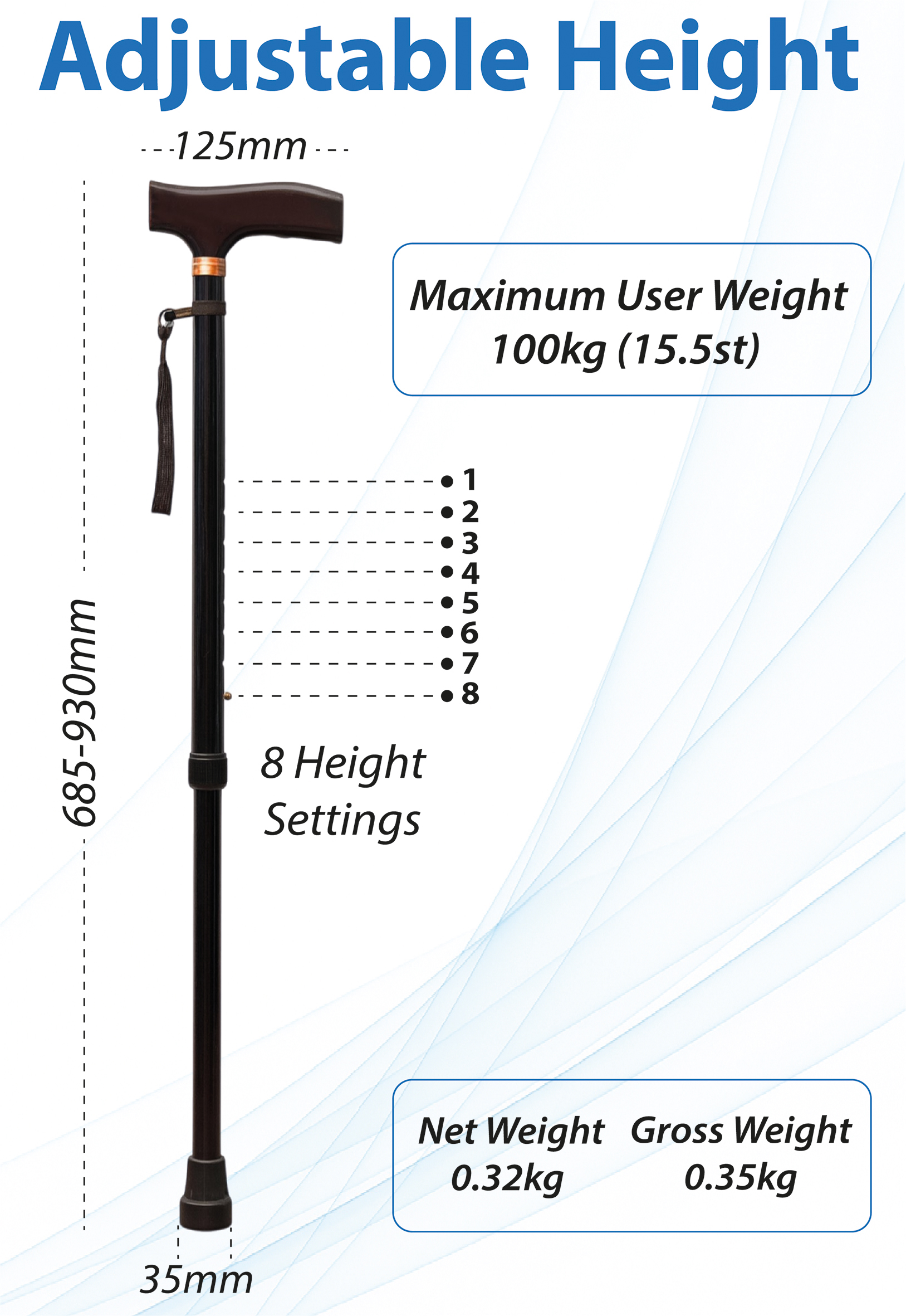 Extendable Walking Cane with Strap | Aidapt