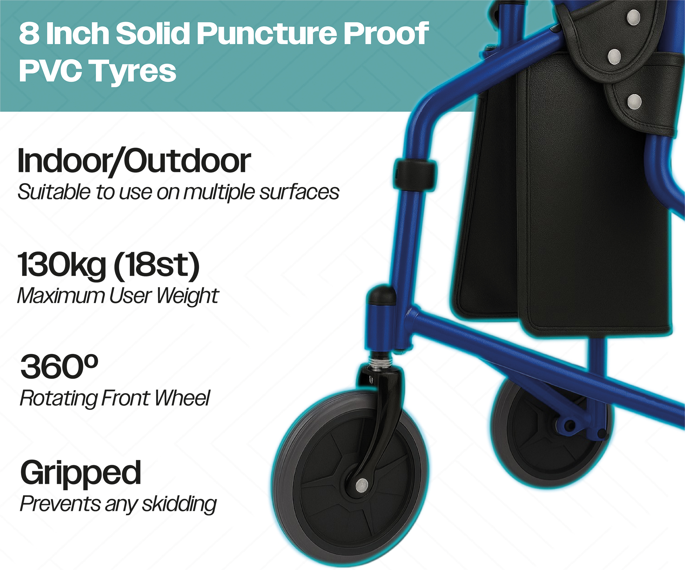 Aidapt Three Wheeled Walker with Bag in Blue | Aidapt