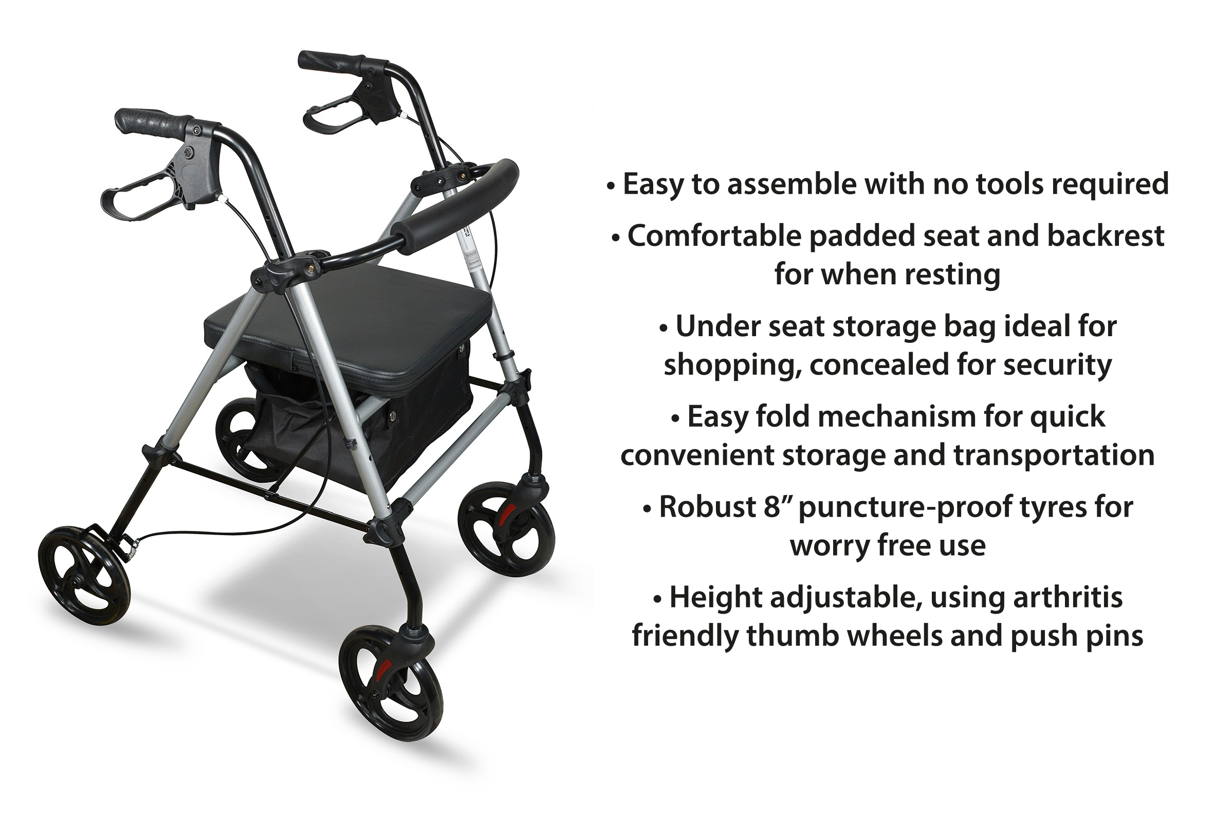 Lightweight Four Wheeled Rollator - 8" Wheel | Aidapt