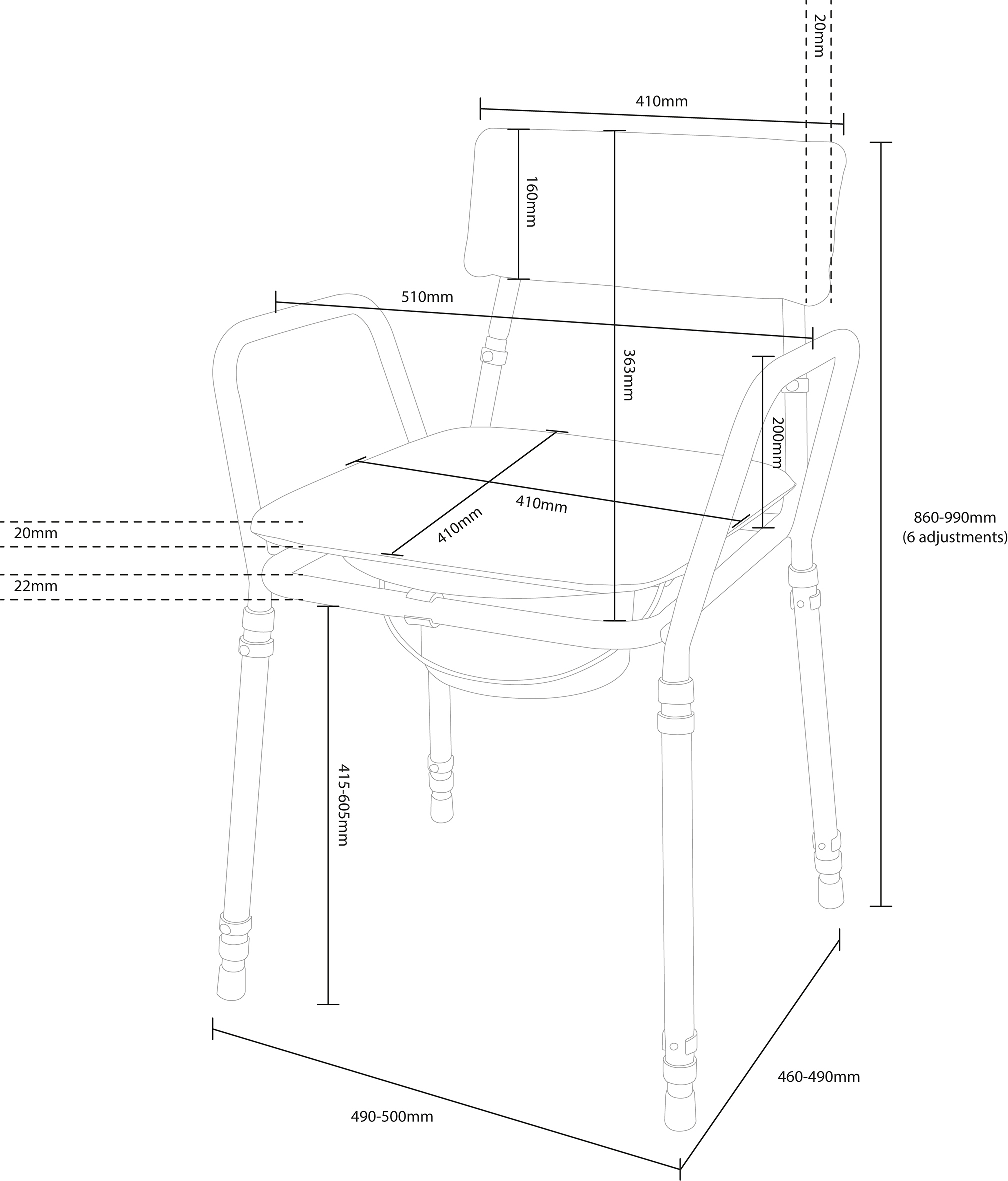Essex Height Adjustable Commode Chair | Aidapt