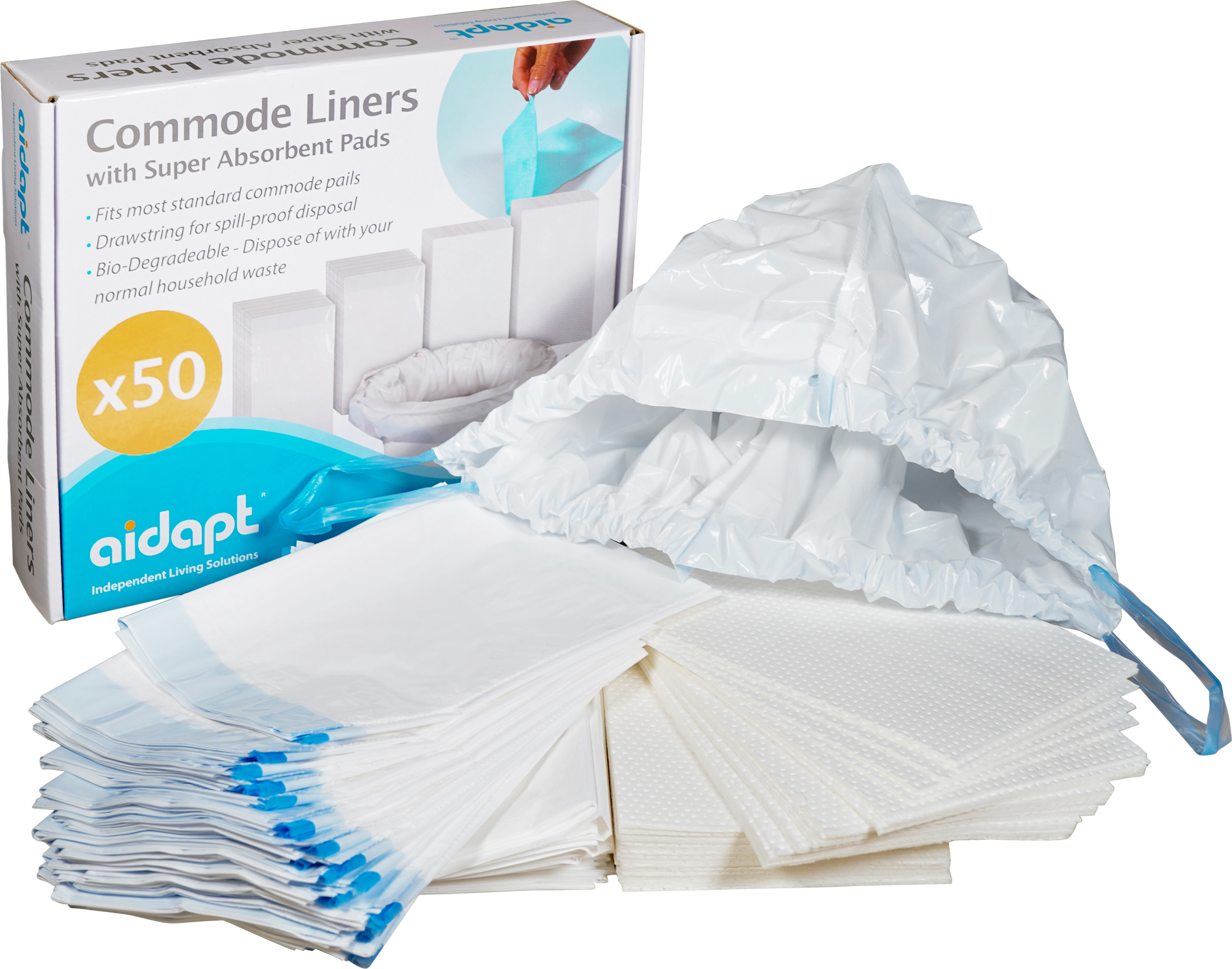 Commode Liners with Absorbent Pads - Box of 50 | Aidapt